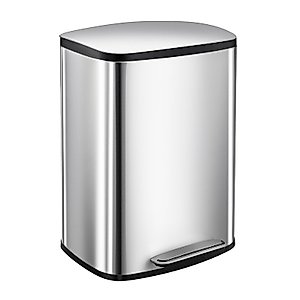 GarveeHome 50L/13Gal Heavy Duty Hands-Free Stainless Steel Kitchen Trash Can, Commercial Rectangular Kitchen Waste Bin, with Soft Close Lid & Inner Liner, Fingerprint-Resistant