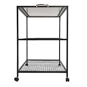 LUGBING 3-Tier Mobile Outdoor Grill Cart with Push-Pull Handle, Stainless Steel Work Cart Table, Black