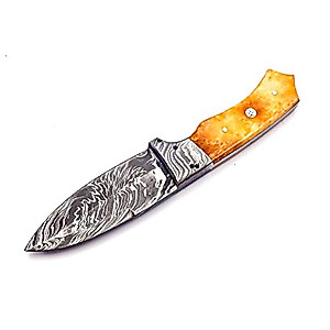 Nooraki SK-REG 44 Custom Handmade Damascus Steel Knife, Hunting knife, Camping knife, Survival Knife, Coloured Bone Handle, Full Tang with Leather Sheath