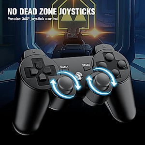 ewnol Wireless Controller for PS3, 2 Pack Play-station 3 Controller with Double Shock, Motion Control, 2 Charging Cables - Black