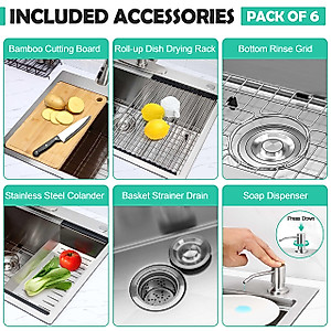 Homikit 33 x22 Inch Kitchen Sink with Soap Dispenser, 16 Gauge Stainless Steel Topmount Drop In Kitchen Sinks Single Bowl 2-Hole R10 Corner, 10" Deep Large Farmhouse Workstation Sink with Accessories