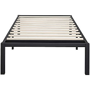 YITAHOME 14 Inch Platform Bed Frame, Wood Slats Support Reinforced Mattress Foundation 550 Lbs, Heavy Duty No Box Spring Needed, Black, Twin Size