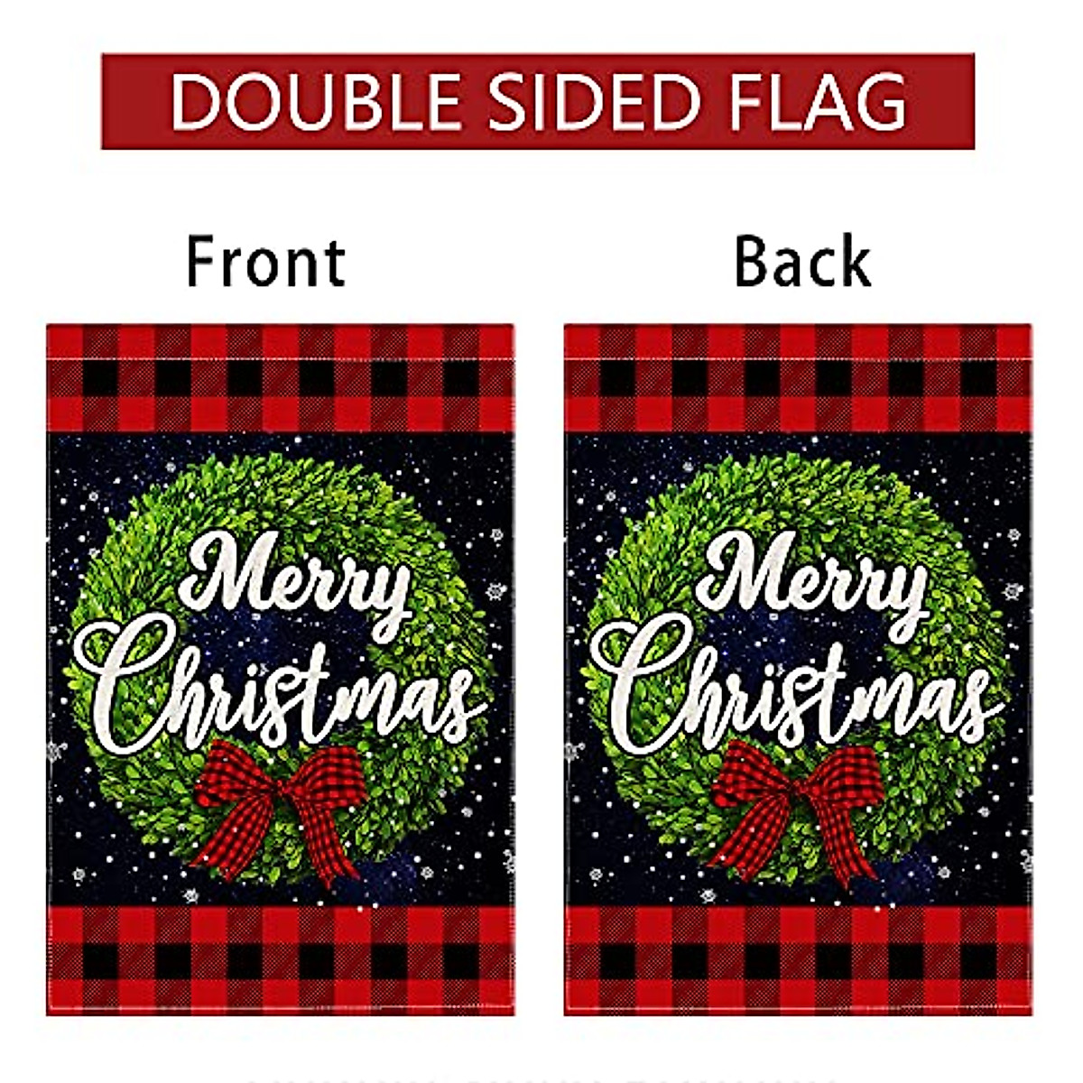 pinata Christmas Garden Flag Winter 12 x 18 Double Sided, Holiday Outdoor Decorative Boxwood Wreath Buffalo Plaid Christmas Decorations Small Yard Flag Burlap Snowflake Banner Outside Seasonal Sign