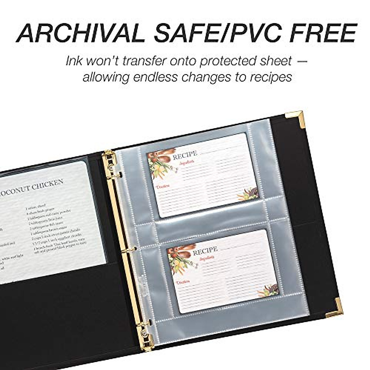 Samsill Recipe Card Page Protectors for 8.5 x 11 inch 3 Ring Binder, 4 x 6 Pockets, 2 Pockets, 25 Count, Recipe Book Pocket Page Refill Sheets, Side Margin Loading, Fits Standard 3 Ring Binders