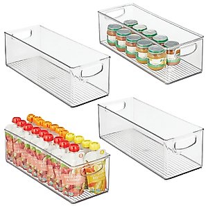mDesign Plastic Baby Room Organizer Bin - Modern, Stackable Storage Container Box with Handles for Organizing Toys - Small Clothes and Accessories Holder - Ligne Collection - 4 Pack - Clear