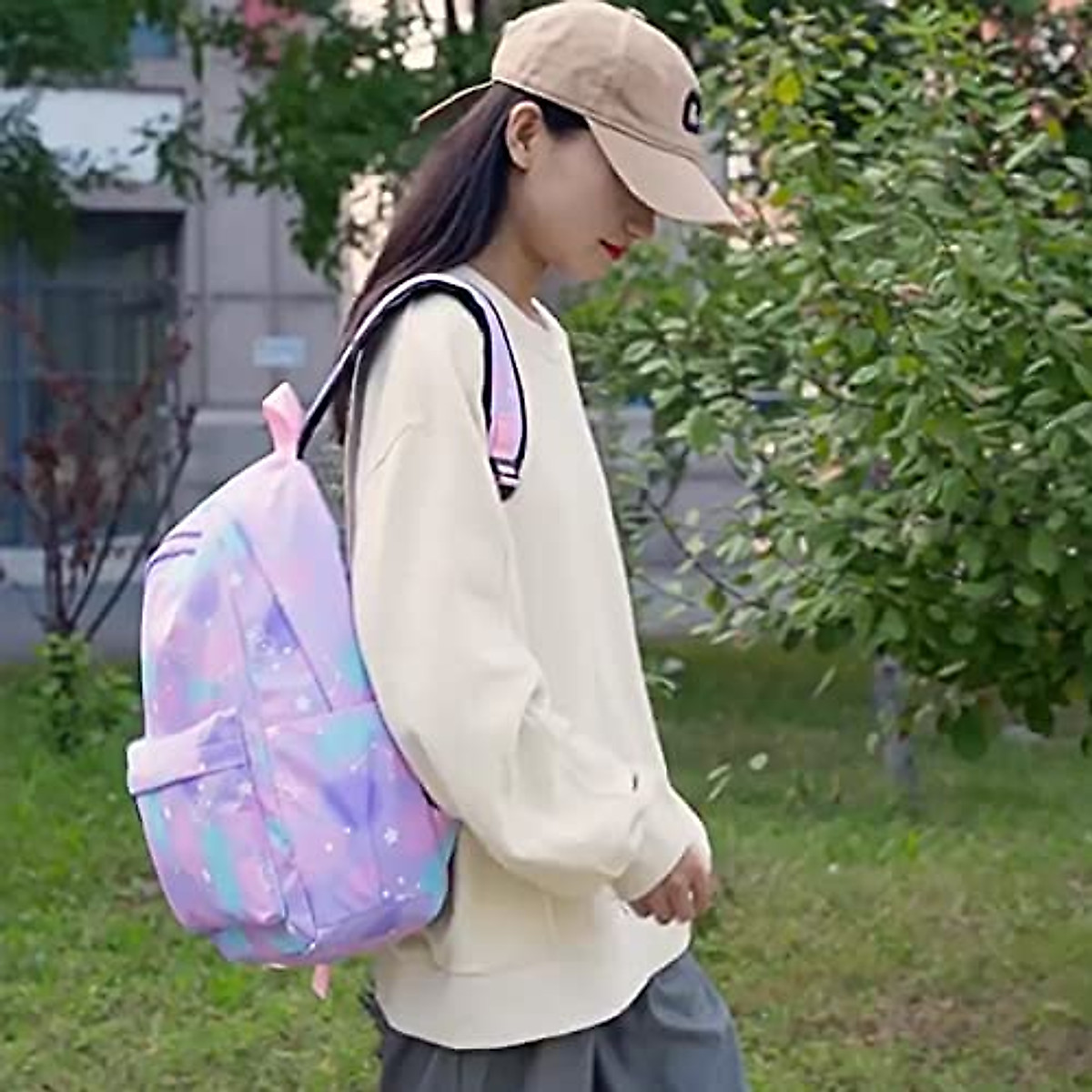 GLOOMALL School Backpack 3 IN 1 Lightweight Teen Girls Bookbags Insulated Lunch Bag Pencil Case (Black)