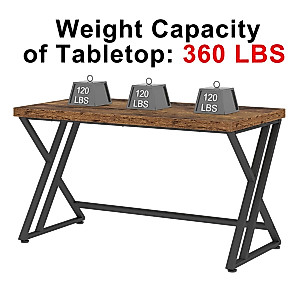 LVB Rustic Computer Desk, Metal Wood Home Office Desk, Industrial Simple Study Executive Desk for Writing Work, Wooden Student Gaming Computer PC Table with Storage for Bedroom, 55 Inch, Rustic Brown