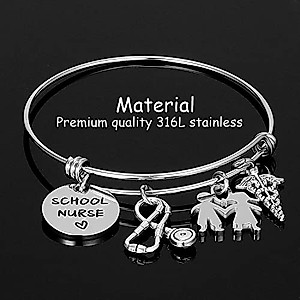Kivosliviz School Nurse Appreciation Gifts Bracelet for Women School Nurses Week Gift Graduating Nursing Bangle Ornament Thank You Registered School Nurse Jewelry