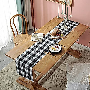 Buffalo Plaid Table Runners 2 Packs 13x84 Inches Check Black and White Table Runner Fall Thanksgiving Table Runners for Parties
