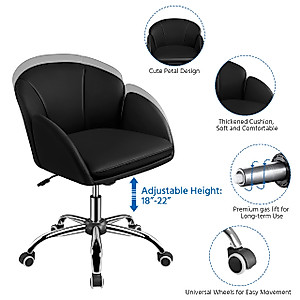 Yaheetech Cute Petal Desk Chair Home Office Chair Swivel Leather Desk Chair Makeup Vanity Chair with Armrests for Bedroom Modern Computer Rolling Chair for Women Black