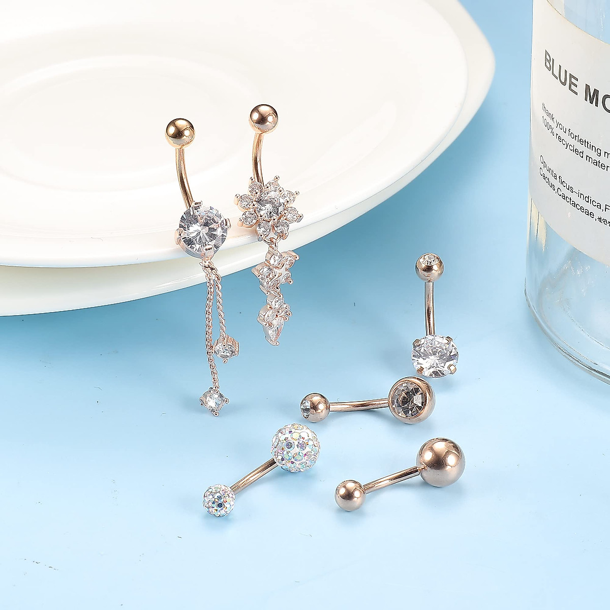 Drperfect Nipple Rings Dangle Belly Button Rings for Women 14G 316L Surgical Steel Curved Navel Barbell CZ Tongue Rings Nipple Piercing Jewelry