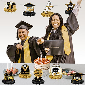 Graduation Decorations Class of 2024, 9PCS 2024 Graduation Party Decorations,Congrats Grad Table Centerpiece Congratulate Graduation Honeycomb Table Toppers for Graduation Party Supplies