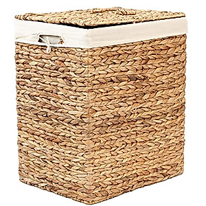 Handmade Rectangular Water Hyacinth Wicker Laundry Hamper with Lid Natural, Large
