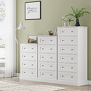 FACBOTALL 6 Drawer Dresser, Tall White Dresser for Bedroom with Mental Double Handles, Chest of Drawers for Clothes Storage Cabinet Hallway Living Room