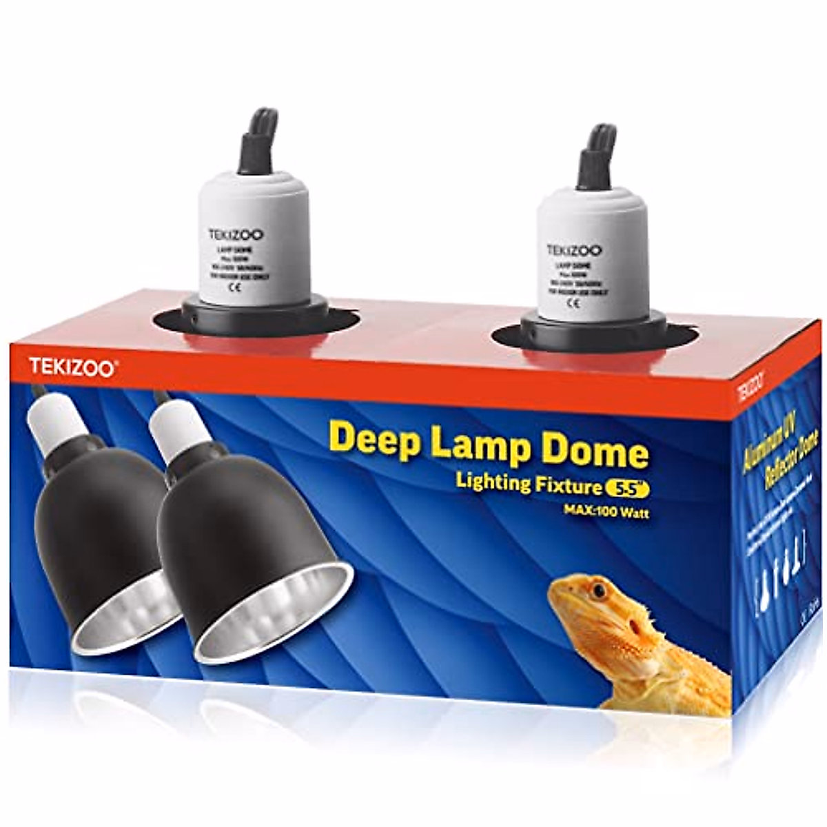 TEKIZOO Reptile Light Fixture 5.5 Inch Deep Dome Aluminum Optical Reflector Cover for Tortoise Habitat and Reptile Tank Glass Terrariums(2 Pack)