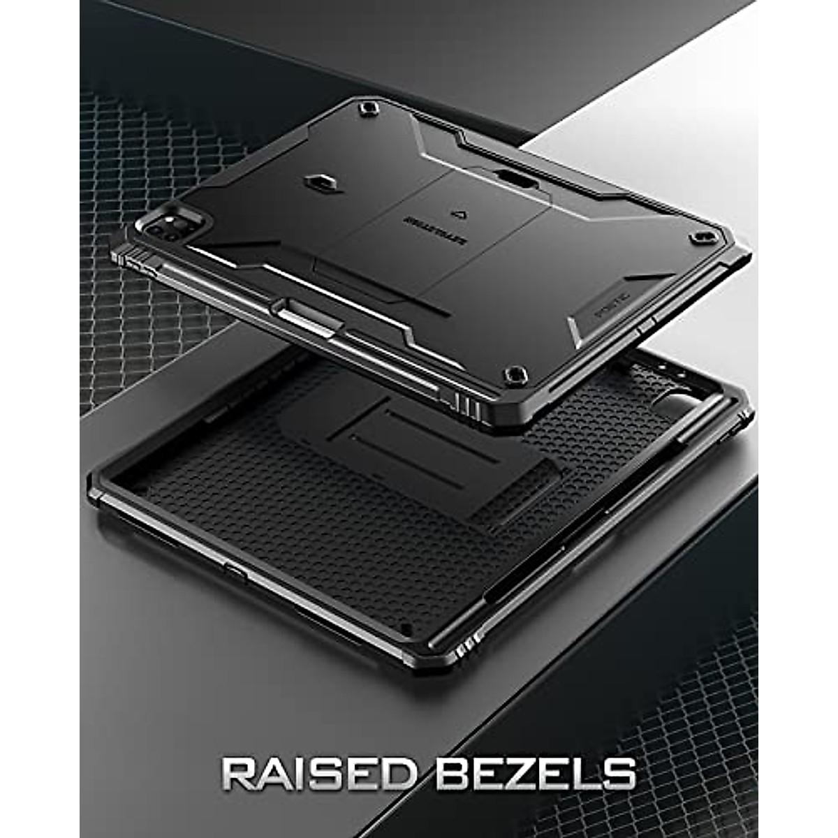 Poetic Revolution Case Designed for iPad Pro 12.9 6th Gen 2022 / 5th Gen 2021/4th Gen 2020/3rd Gen 2018, Full Body Rugged Shockproof Protective Case with Kickstand and Built-in-Screen Protector, Black