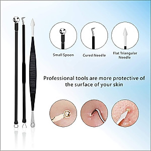 Pimple Popper Tool Kit 11 Pcs, Ybaoo Blackhead Remover Pimple Extractor Tools with Metal Case for Quick and Easy Removal of Blackheads,Pimples,Whiteheads,Zit Popper,Forehead,Facial and Nose (Black)