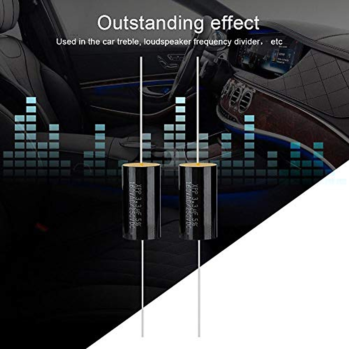 2pcs Audio Capacitor, Capacitor Frequency Divider Capacitance Audio Speaker Capacitor with Pure Copper Wire Pins (3.3uF)