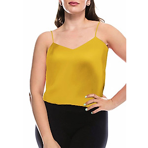 7th Element Womens Silk Satin Camisole Plus Size Tank Tops V Neck Casual Cami Sleeveless Blouses Summer Basic Tank Shirt(Mustard Yellow,L)