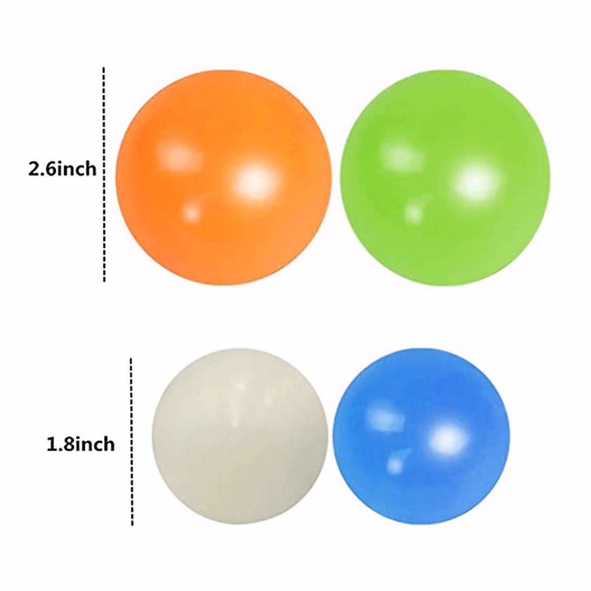 Hekkomird 4Pcs Luminescent Sticky Balls for Kids,Sticky Wall Ball Set,Glow Sticks Balls Toys Gifts for Teens Kids,Stress Toys for Adults (B-Luminous,1.8")