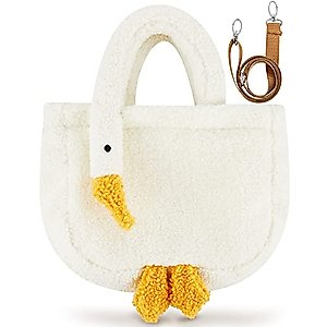Chunful Goose Bag Cute Plush Goose Bag Lambswool Fur Goose Tote Handbag Crossbody Bag Funny Novelty Goose Bag Fuzzy Bag Soft Shoulder Bag with Removable Cross-body Bag Strap for Women Girls Gift