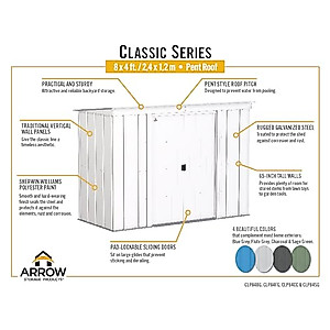 Arrow Classic Steel Storage Shed, 8x4, Charcoal