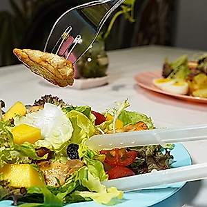 Plastic Serving Utensils, 9" Clear Disposable Utensils 18 Pack, 6 Serving Tongs, Spoons, Forks