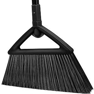 Szjyhqy Heavy Duty Broom, Brooms for Sweeeping Indoor, Angle Broom with Long Pole, Outdoor Broom for Courtyard Garages Slidewalk, Indoor Broom for Kitchen Lobby Canteen Black