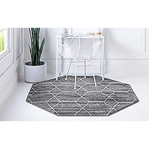Unique Loom Trellis Frieze Collection Area Rug - Geometric (5' Octagon, Dark Gray/ Ivory)
