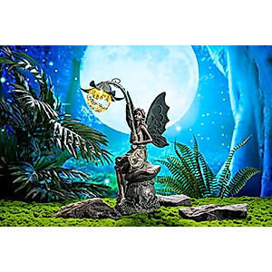 TERESA'S COLLECTIONS Garden Statues Fairy Sculptures & Statues, Solar Garden Figurines Outdoors Decor, Patina Bronze Garden Art for Yard Decor 13.8 Inch