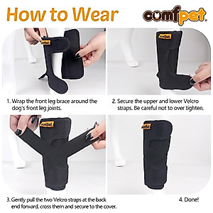 COMFPET Dog Front Leg Brace, Dog Leg Support Wrap with Plastic Bar Stabilizers, Canine Front Leg Wrap Sleeve to Prevent Licking, Dog Sprains, Arthritis (Medium)