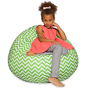 Posh Creations Bean Bag Chair for Kids, Teens, and Adults Includes Removable and Machine Washable Cover, Chevron Green and White, 38in - Large