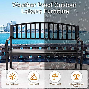 Tangkula 50 Inch Outdoor Steel Garden Bench Park Bench, Patio Chair Garden Bench with High Back & Rustproof Armrests, Ideal Bench for Lawn, Yard, Porch, Deck & Poolside