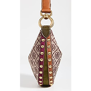 Tory Burch Women's T Monogram Jacquard Studded Mini Crescent Bag, Claret, Red, Print, One Size