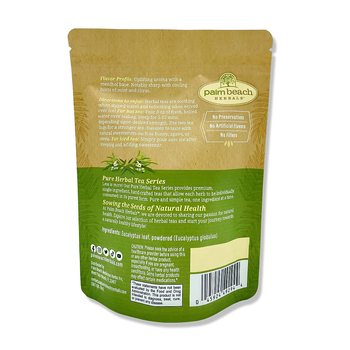 Palm Beach Medicinal Herbs - Eucalyptus Leaf Tea - Pure Herbal Tea Series (30 Tea Bags) 100% Natural