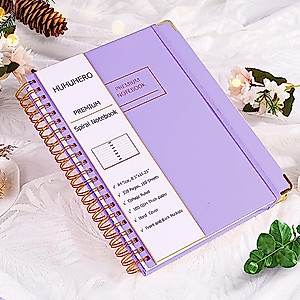 Huhuhero Spiral Notebook, 8.5" x 11" Notebook Journal College Ruled, 320 Pages Aesthetic A4 Hardcover Lined Journal for Women Men Office Work Writing, 24pcs Index Tabs, School Supplies, Light Purple
