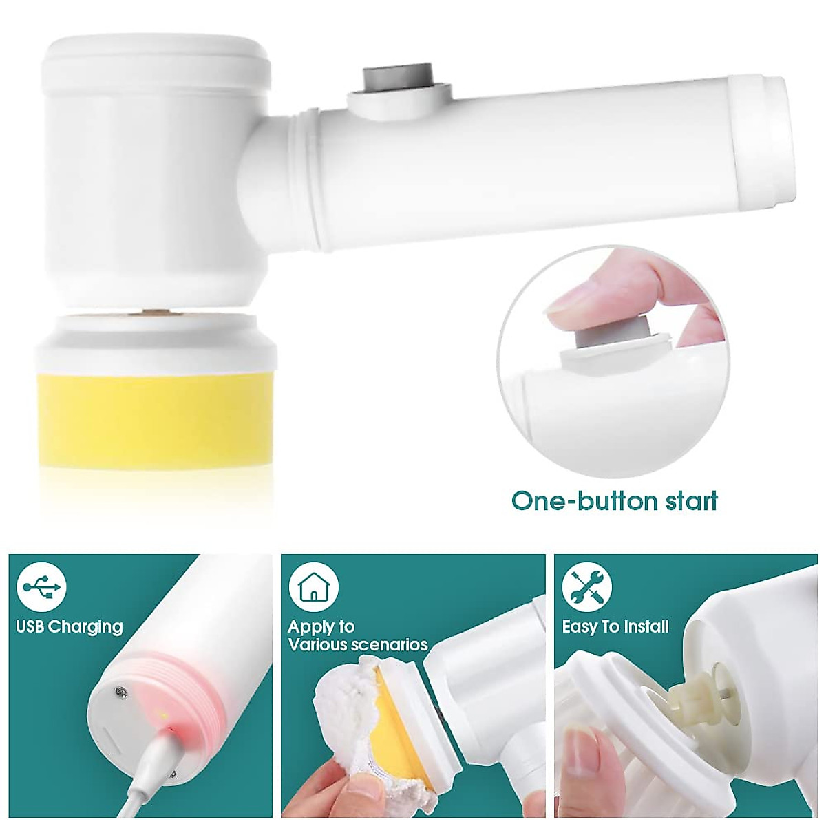 Household Electric Spin Scrubber Cordless Electric Cleaning Brush, Power Spinning Scrub Brush,Handheld Shower Cleaner Brush with 5 Replaceable Brush Heads for Kitchen/Bathroom/Wall