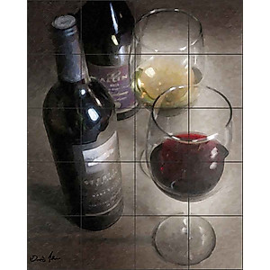 Artwork On Tile Ceramic Mural Backsplash Wine in Color by David Miller - Kitchen Wine Cellar Wall (24" x 30" - 6" Tiles)