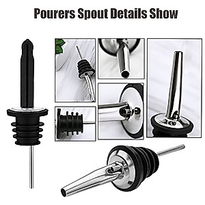10 Pack Liquor Bottle Pourers, Stainless Steel Pour Spouts with Long Dust Caps Covers, Seal Pour Spout and Air Vent Tube, Hygienic, Dishwasher Safe.