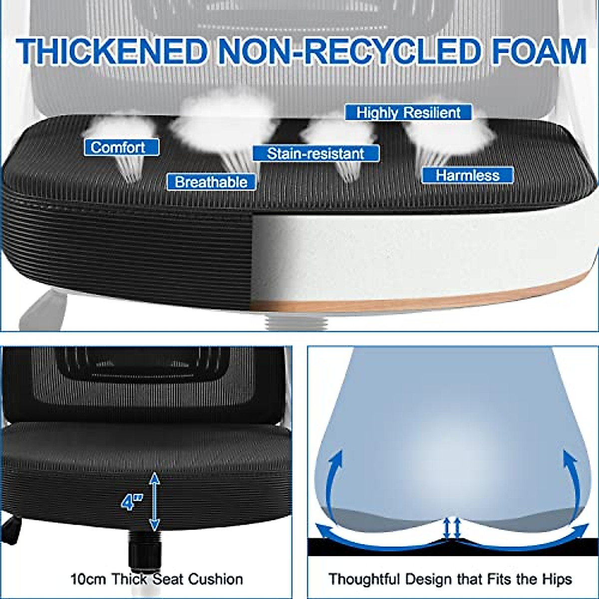 Yaheetech Ergonomic Mesh Office Chair, High Back Desk Chair with with flip-up Armrests, Adjustable Padded Headrest Computer Chair with Lumbar Support for Home Oiffce Game Room, White/Black