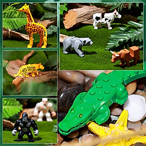Aoriher 16 Pcs Zoo Animals Building Blocks Jungle Model Figures Set with Orangutan Panda Shark Giraffe Panda Building Bricks for Adults City Animal Building Bricks Figures Compatible with Major Block