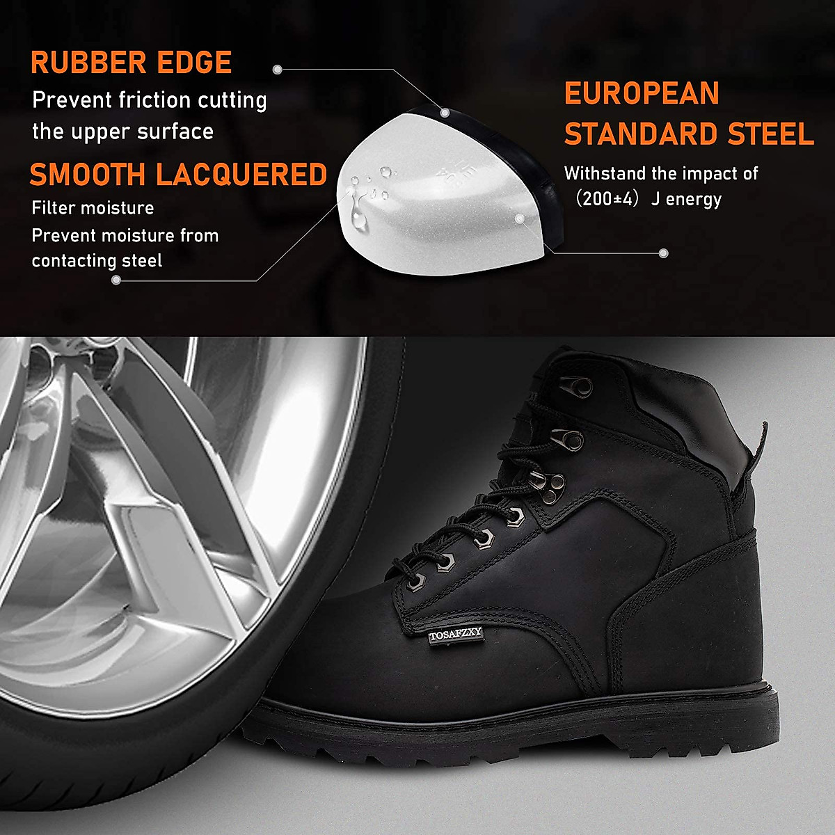 TOSAFZXY Work Safety Boots for Men Durable Crazy-Horse Leather Indestructible Steel Toe Waterproof and Non-Slip Better Warmth Men Work Shoes Black 10