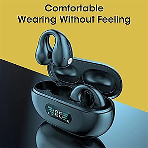 Pousbo Wireless Ear Clip Bone Conduction Headphones Bluetooth, 2023 New Mini Open Ear Headphones Wireless Bluetooth, Waterproof Sport Running Earring Earphone (New Black)