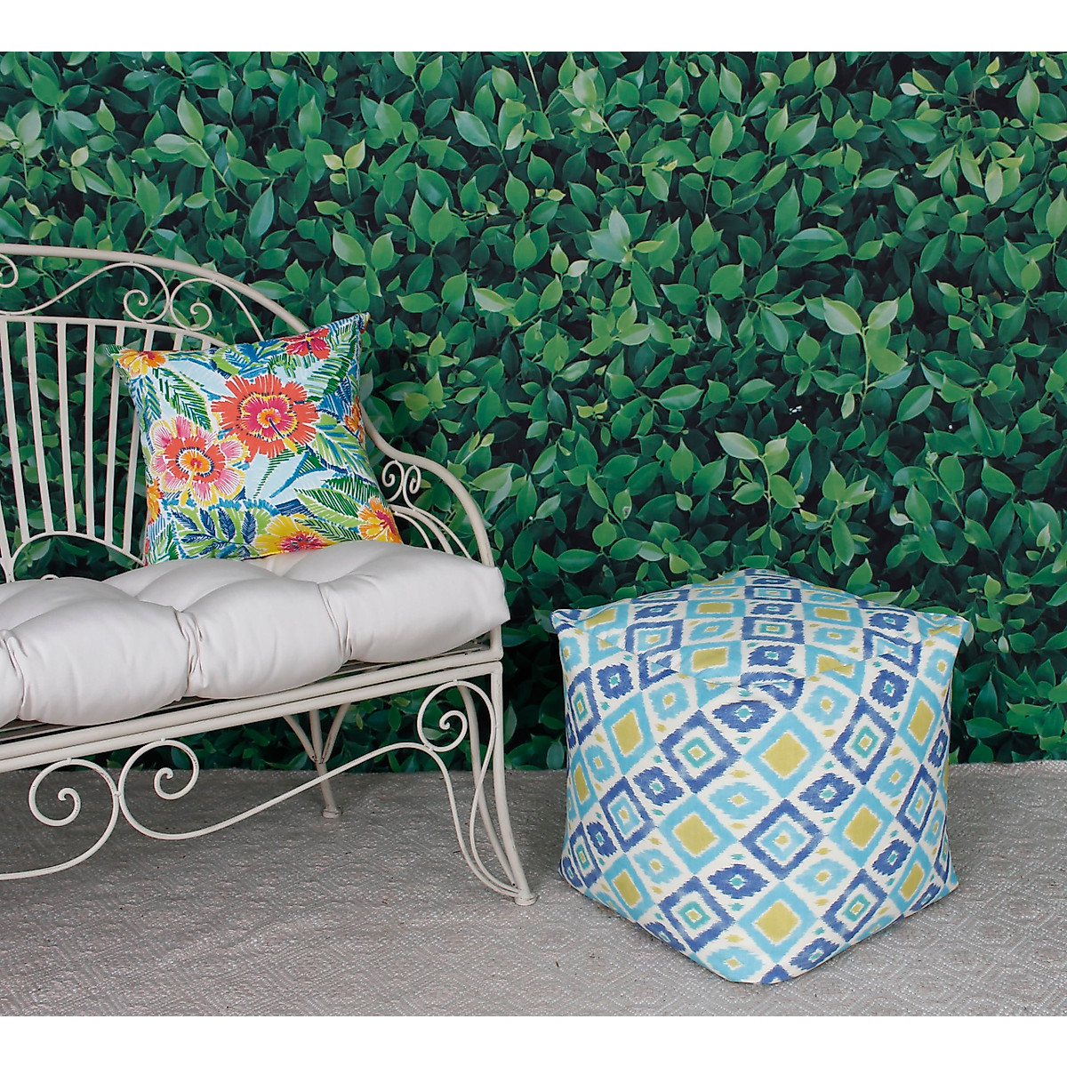 RULU Outdoor/Indoor Ottoman, Pouf, Cube, Bean Bag 17 inch x 17 inch x 17 inch Weather and Water Resistant Thedra South Seaseas Blue