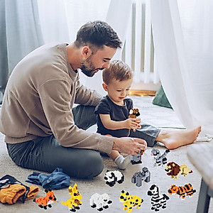 Jellydog Toy Mini Animals Building Blocks, 12PCS Party Favors Blocks Set for Kids, Prizes Birthday Gifts Goodie Bag,Cake Topper,Gift Box