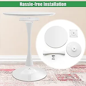 Giantex White Round Dining Table, 32 Inches Modern Tulip Kitchen Table w/ 0.9” Thickened Tabletop & Sturdy Metal Pedestal, Mid-Century Leisure Table for Small Places, Dining Room, Living Room, Cafe