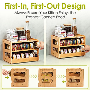 Cat Food Organizer, Cat Food Can Organizer, Can Organizer for Pantry, Cat Food Storage, Bamboo, Holds 36 (3oz) Cans