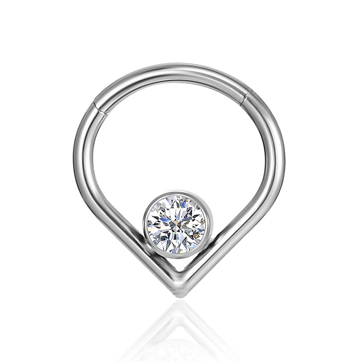 BCBODYG23 Piercing Heart-shaped Nose Ring Titanium Daith Earring Hoop Solid G23 Cartilage Tragus Helix Rings 16G (8mm, No Synthetic Zirconia)