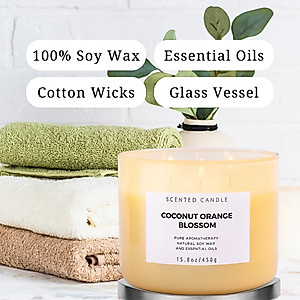 Coconut Orange Blossom 3 Wick Candle | Highly Scented Soy Candles for Home 15.8 oz, Summer & Tropical Scented Candle | Aromatherapy Stress Relief Candle, Relaxing Clean Burning Candle for Women & Men