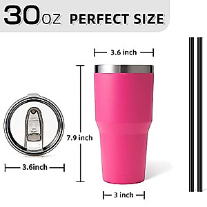 Zibtes 30oz Insulated Tumbler With Lid and Straws, Stainless Steel Double Vacuum Coffee Tumbler Cup, Powder Coated Travel Mug for Home, Office, Travel, Party (Hot Pink 1 pack)